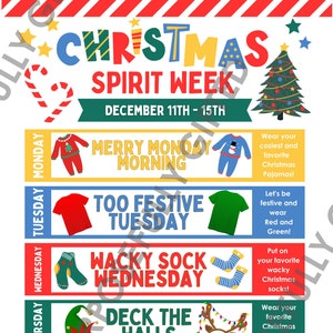 Editable Christmas Spirit Week Flyer Canva Template, School Spirit ...
