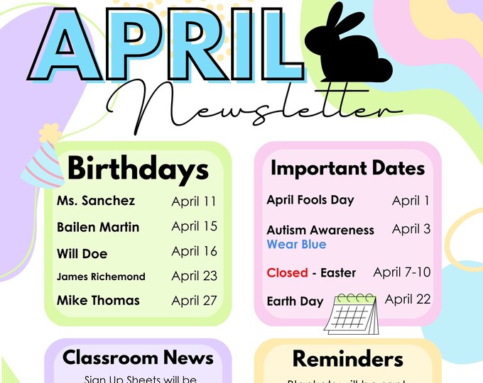 April Daycare Template | April Daycare Newsletter Canva Template ...