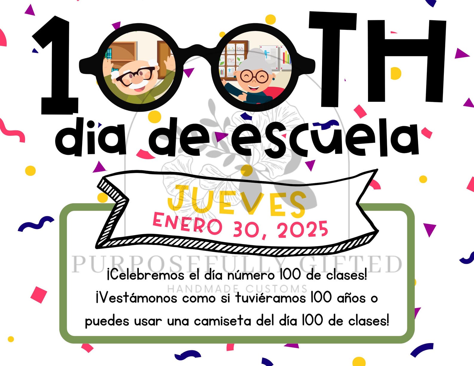 100th Day of School Flyer - English & Spanish - 100 Years Old - Fun Day ...