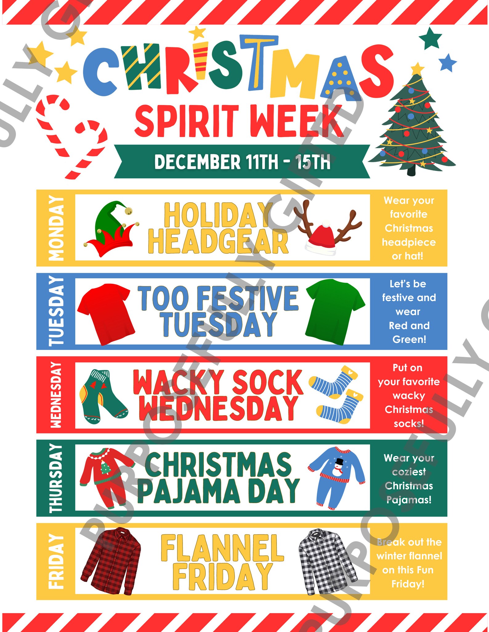 Editable Christmas Spirit Week Flyer Canva Template, School Spirit ...
