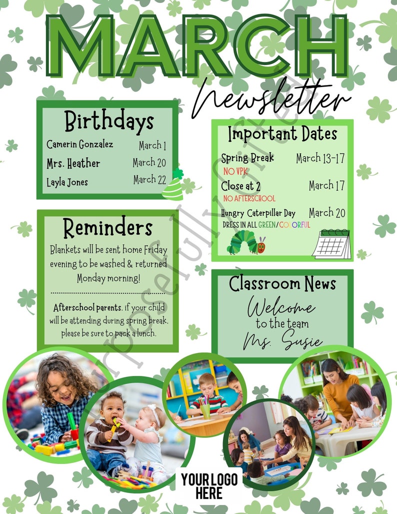March Daycare Template | March Daycare Newsletter Canva Template ...