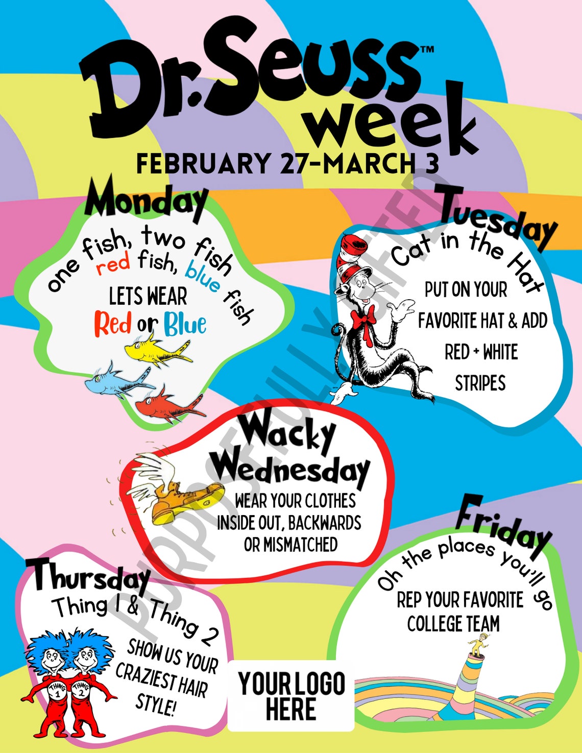 School Spirit Week Schedule, Reading Across America, School Pto ...