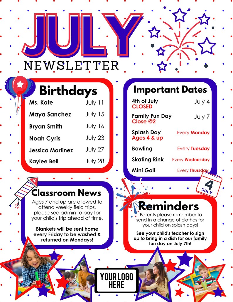 July Newsletter Template | July Daycare Newsletter Canva Template ...