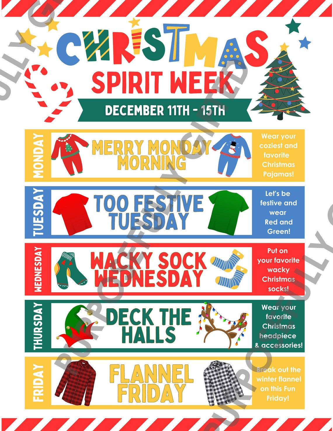 Editable Christmas Spirit Week Flyer Canva Template, School Spirit ...