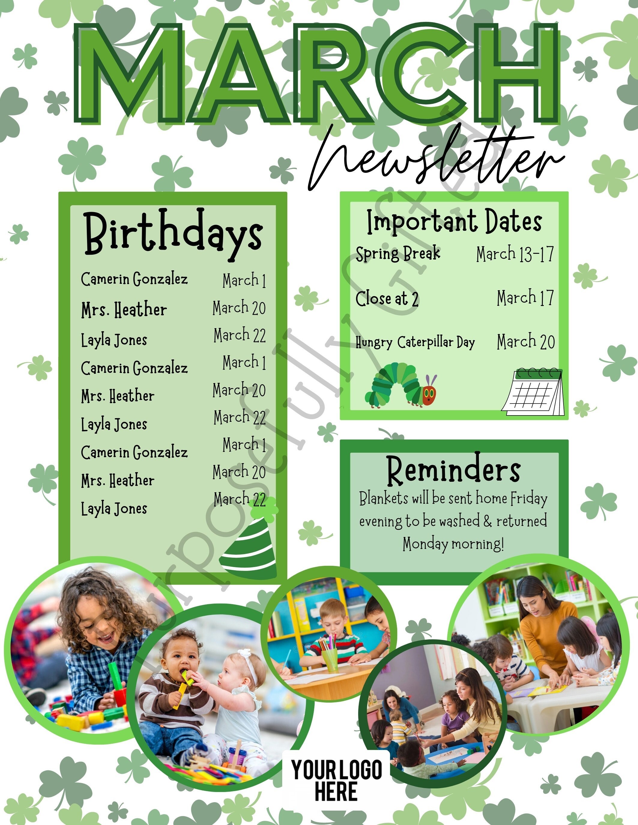 March Daycare Template | March Daycare Newsletter Canva Template ...
