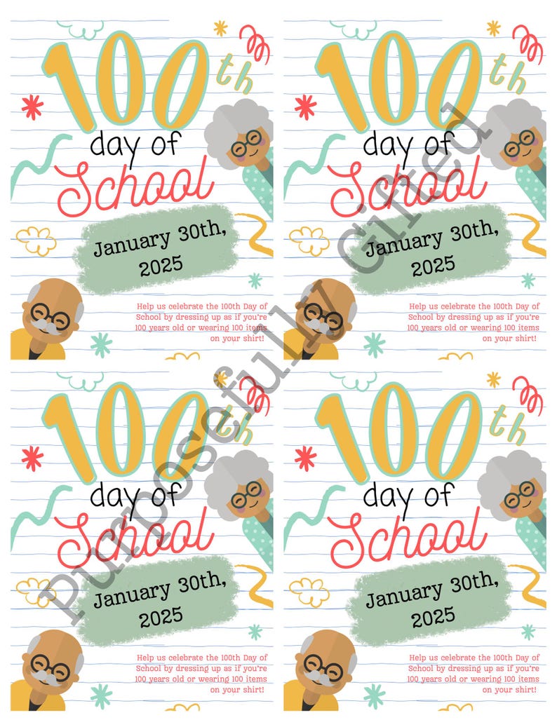 100th Day of School Flyer - Grandparents - 100 Years Old - Fun Day to ...