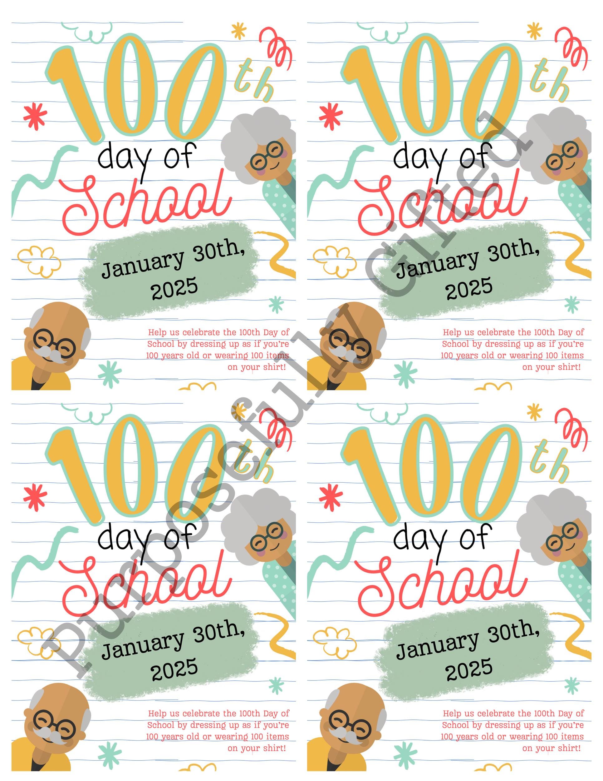 100th Day of School Flyer - Grandparents - 100 Years Old - Fun Day to ...