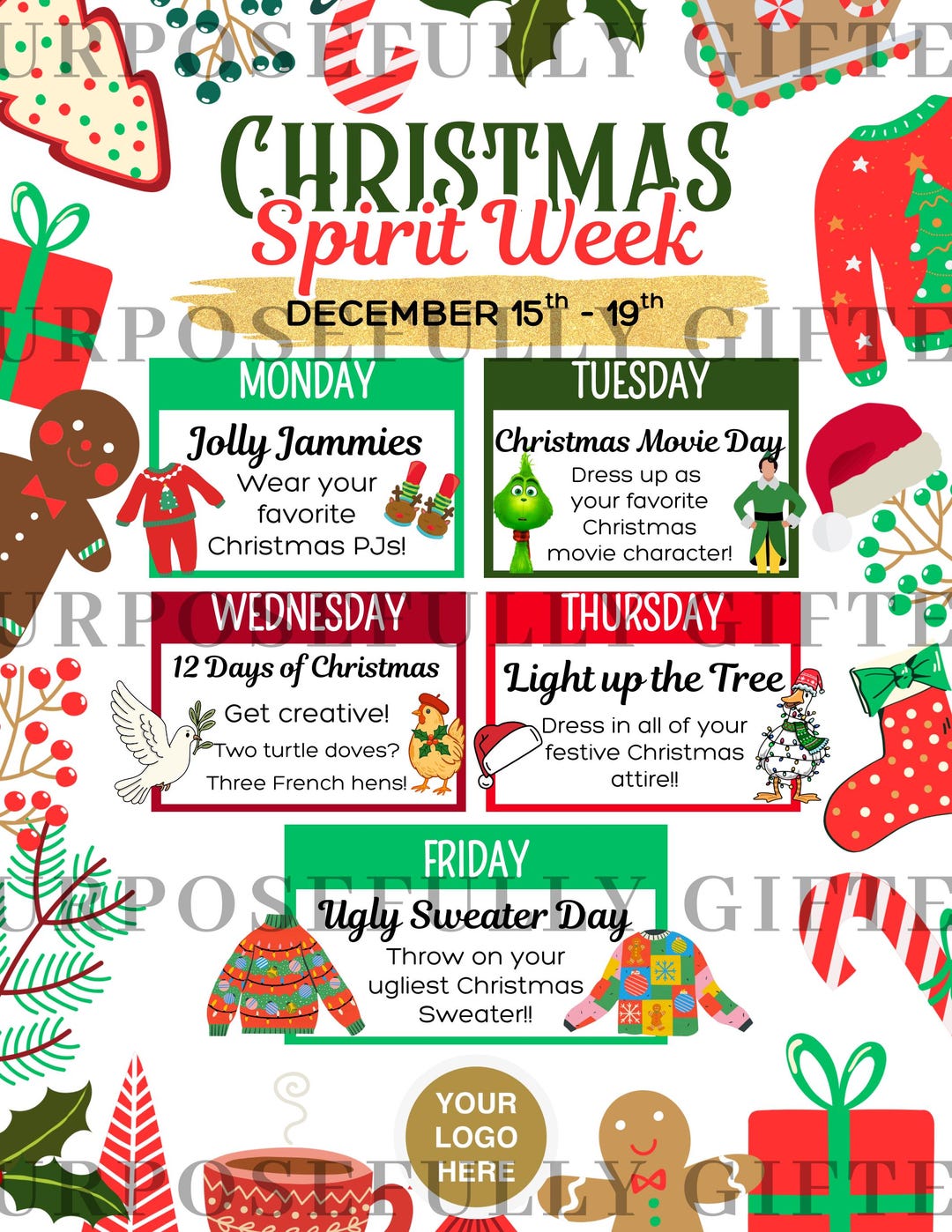 Editable Christmas Spirit Week Flyer Canva Template, School Spirit ...
