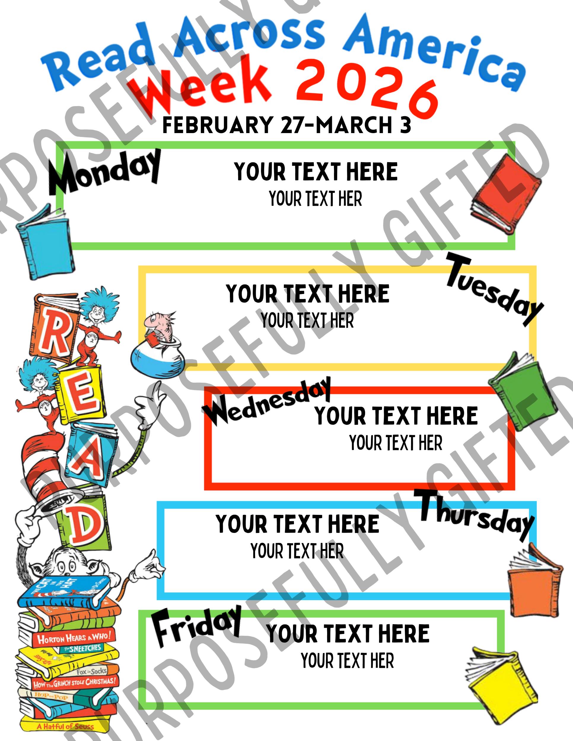 Read Across America Week 2026, School Spirit Week Schedule School Pto ...
