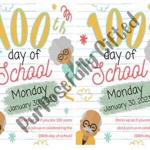 100th Day of School Flyer Grandparents 100 Years Old Fun Day to ...