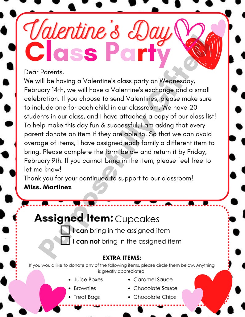 Valentines Day Class Party Template - Editable - February - Classroom ...