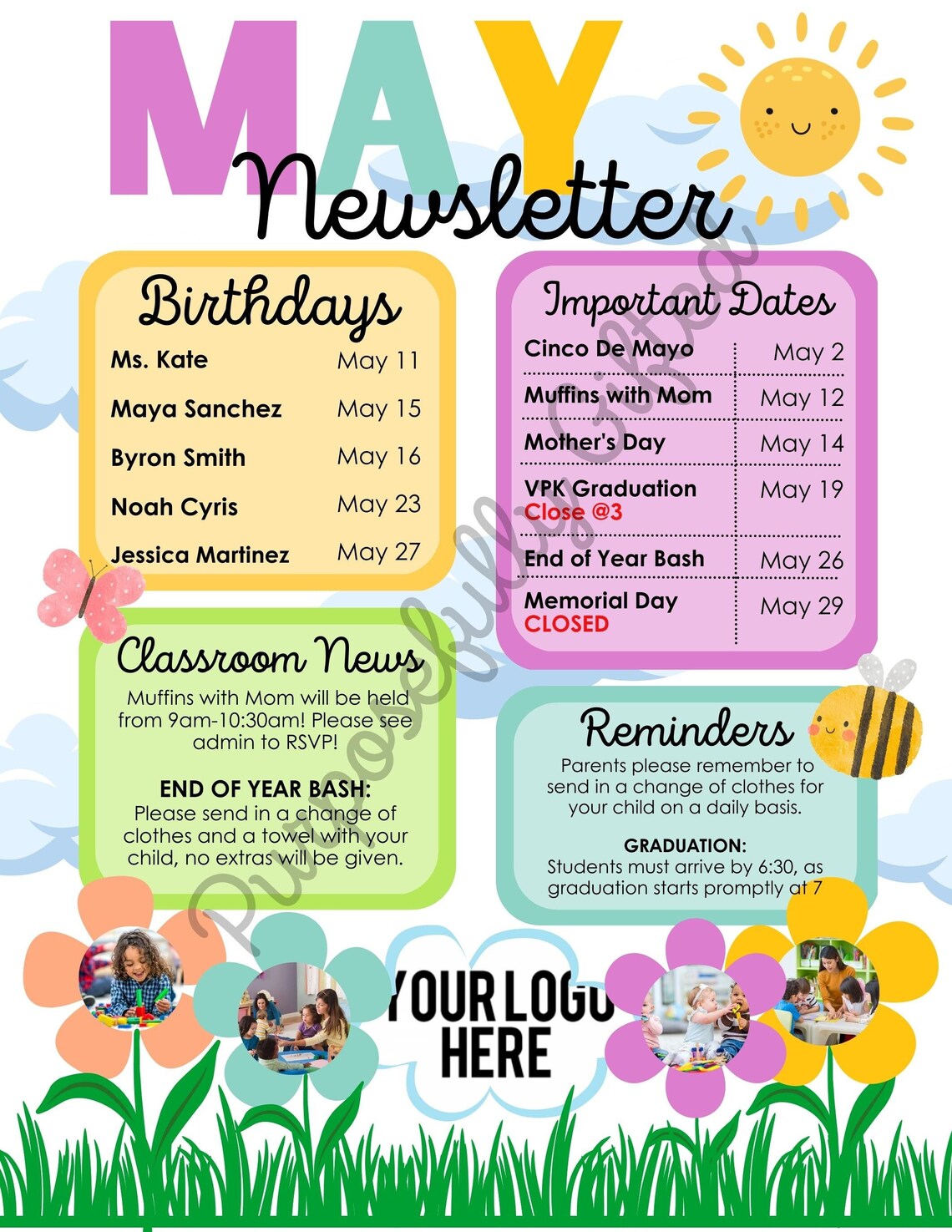 May Newsletter Template | May Daycare Newsletter Canva Template ...