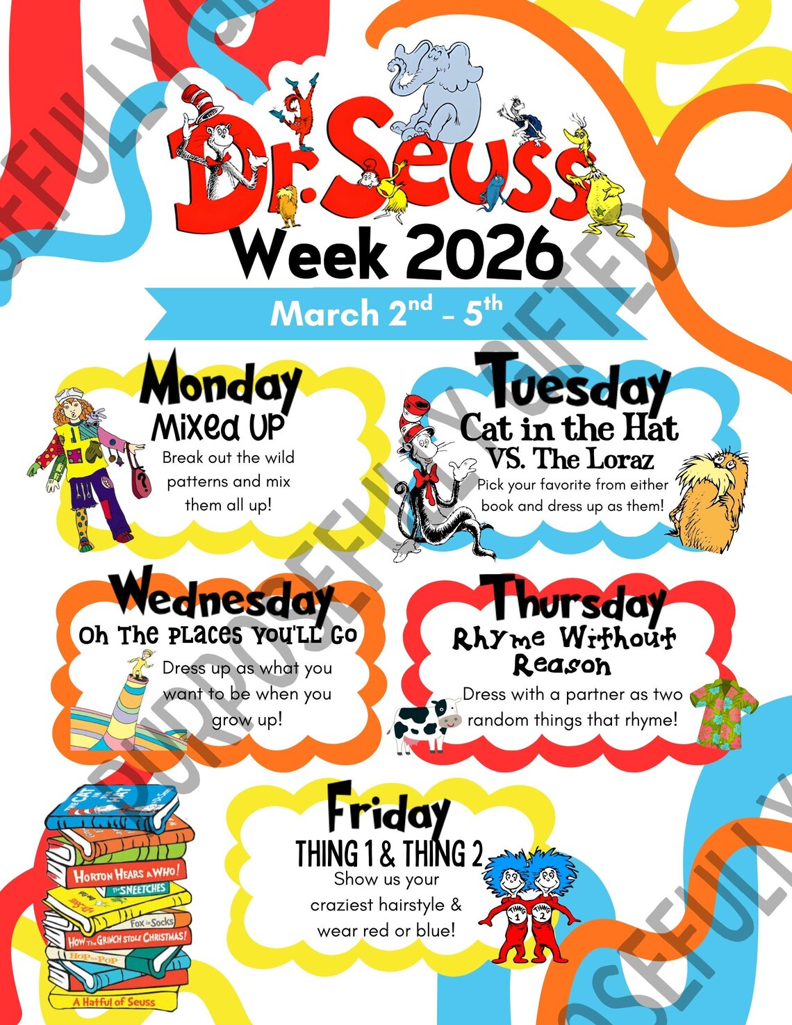 School Spirit Week Schedule, Reading Across America, School Pto ...