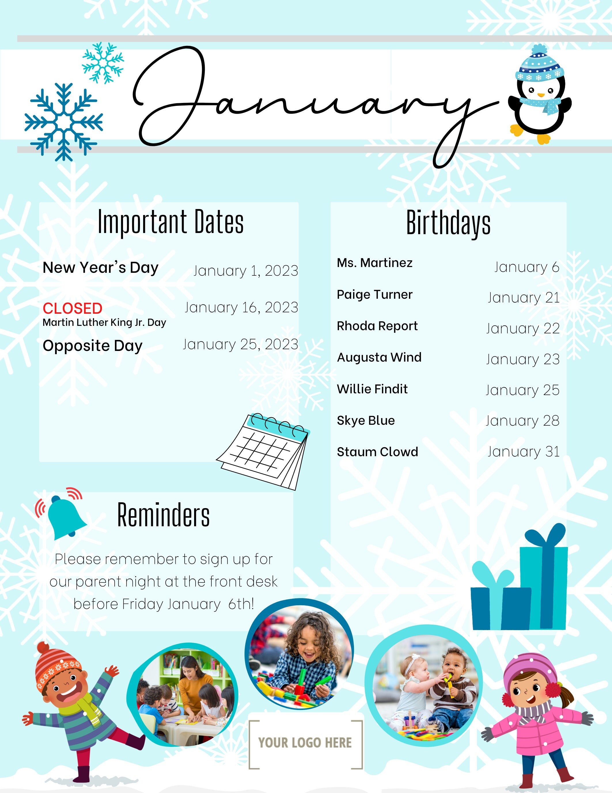 January Daycare Canva Template | January Daycare Newsletter Canva ...