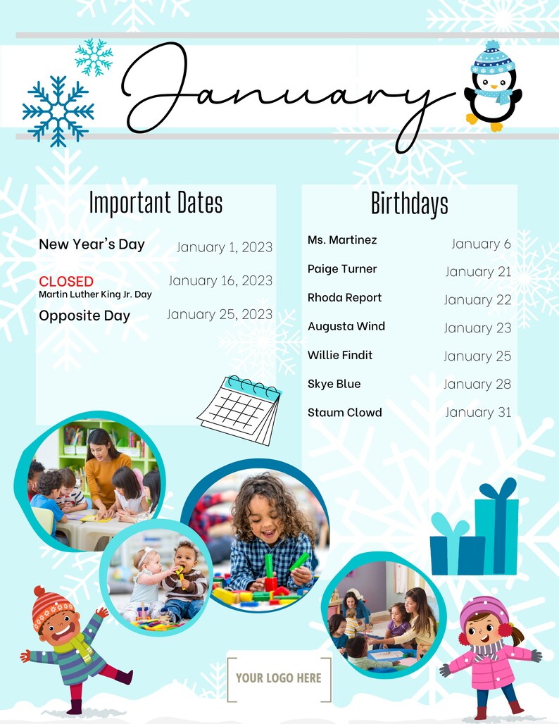 January Daycare Canva Template | January Daycare Newsletter Canva ...