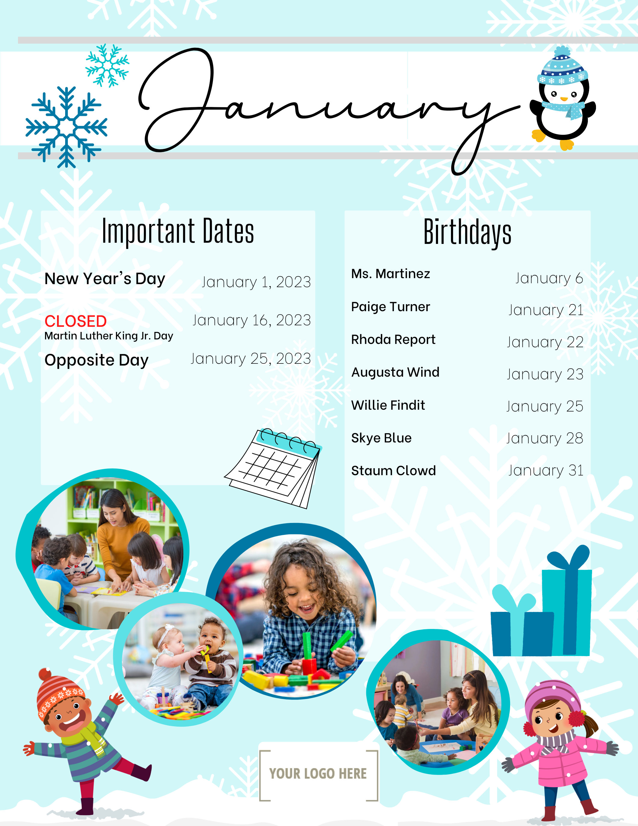 January Daycare Canva Template | January Daycare Newsletter Canva ...