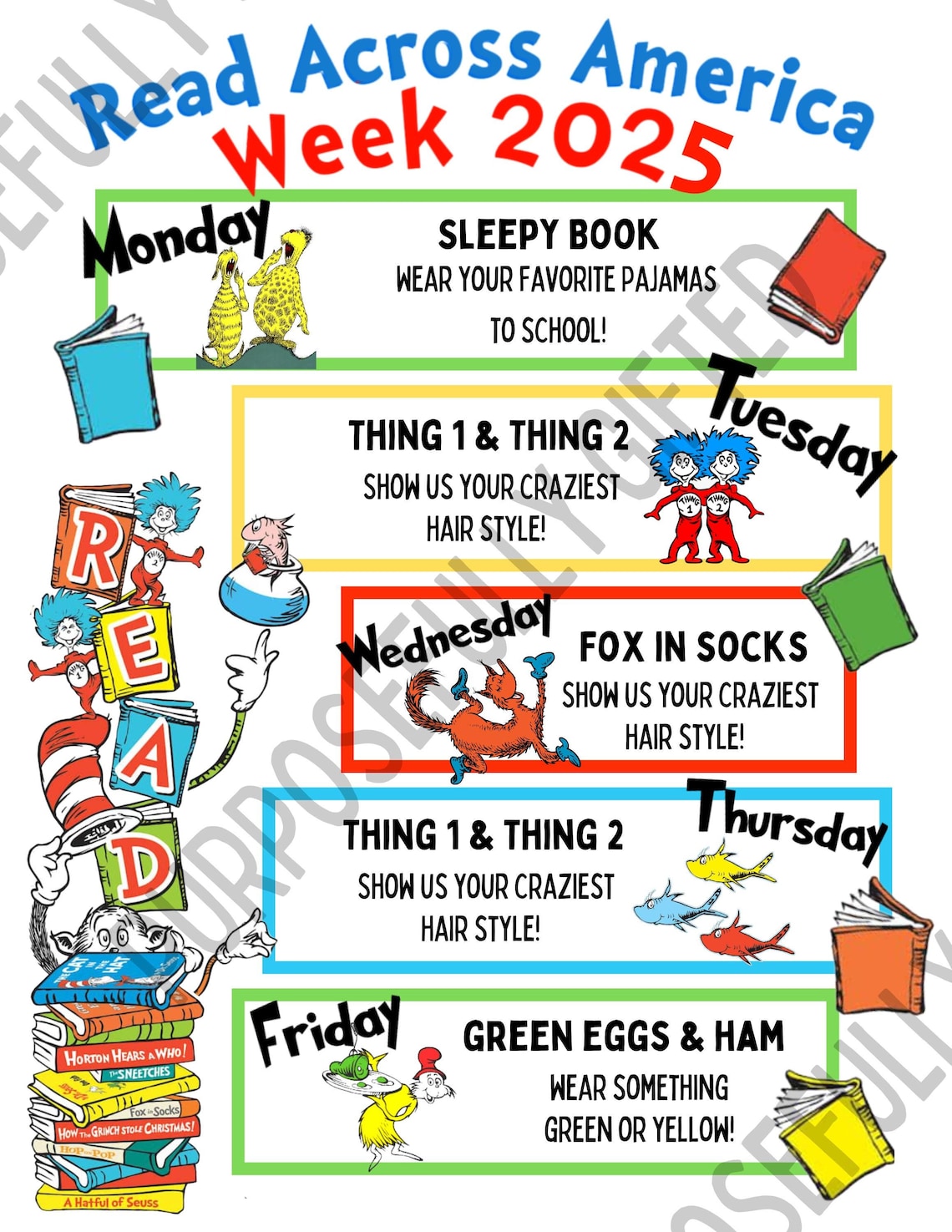 Read Across America Week 2025, School Spirit Week Schedule School Pto ...