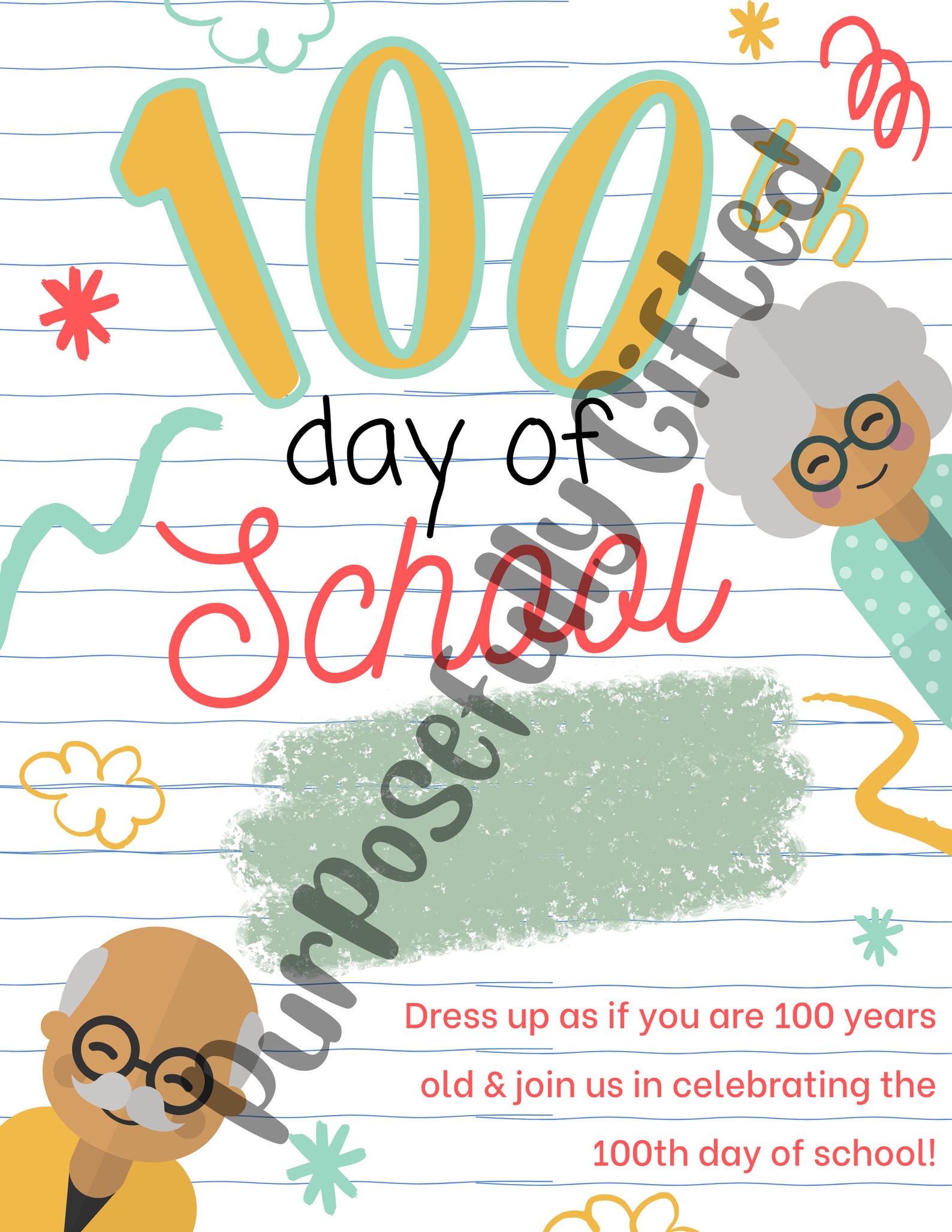 100th Day of School Flyer Grandparents 100 Years Old Fun Day to ...