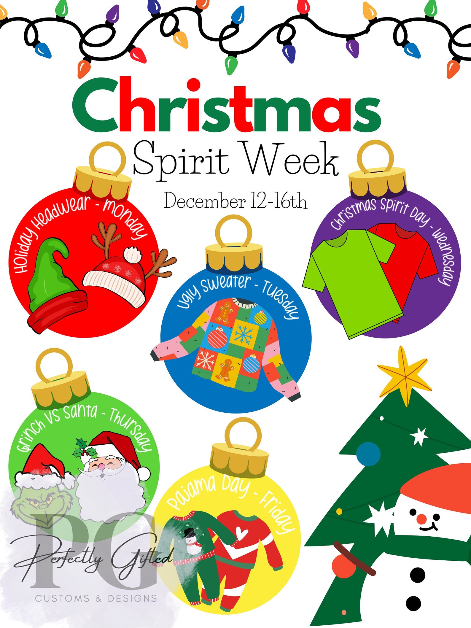 Christmas Spirit Week Design Template - Spirit Days - Etsy