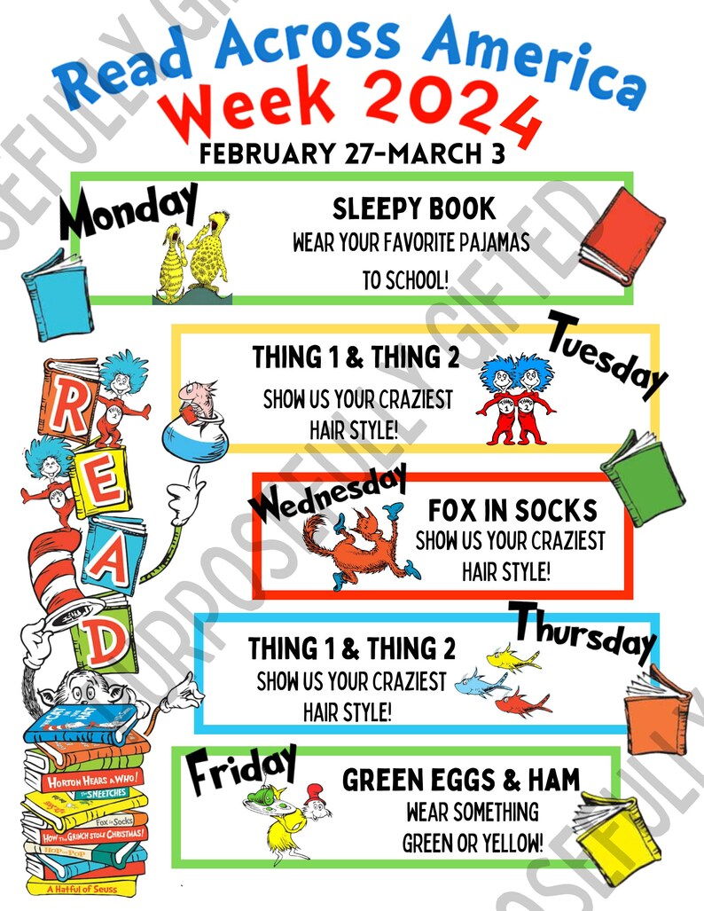 Read Across America Week 2024, School Spirit Week Schedule School Pto ...