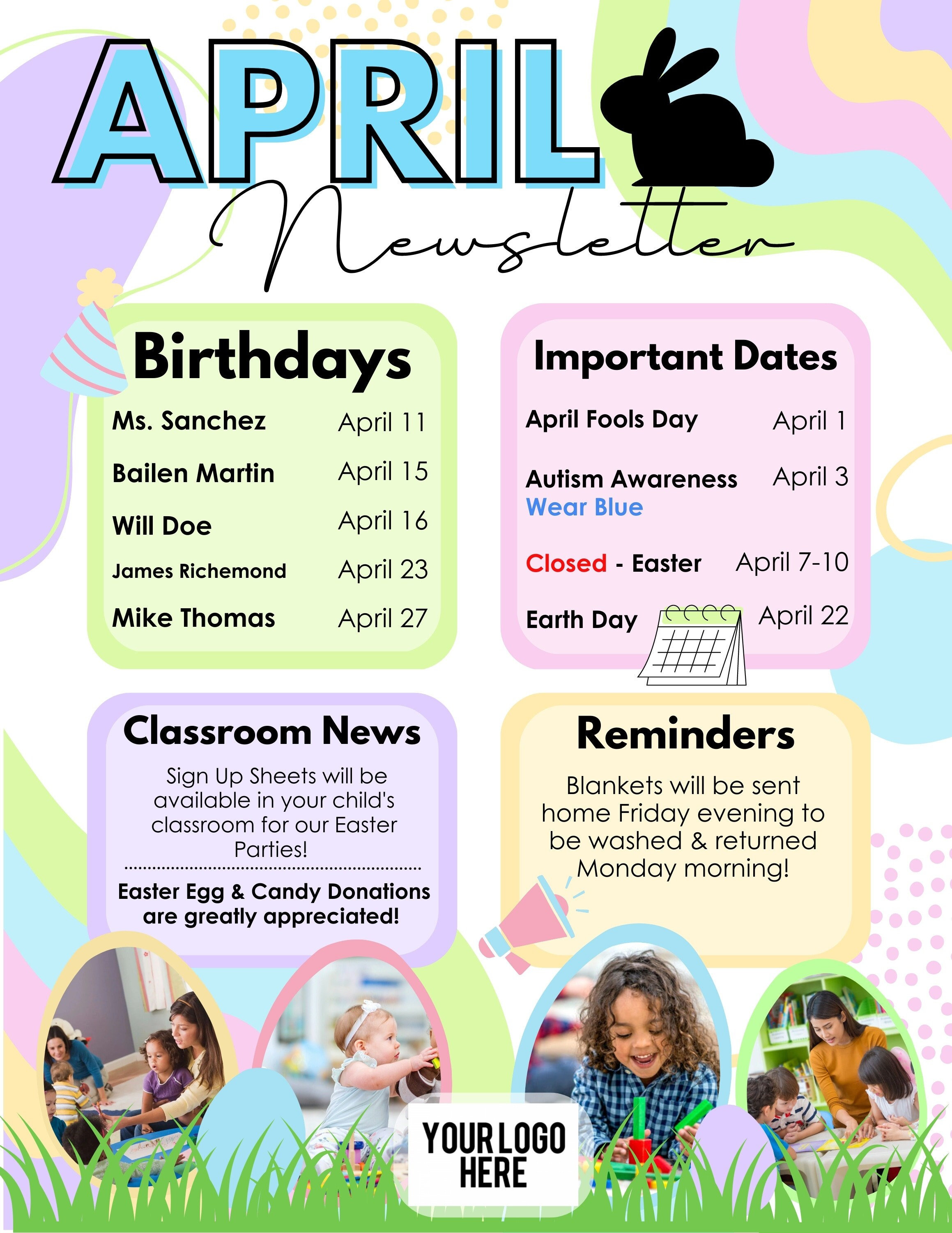 April Daycare Template April Daycare Newsletter Canva Template Editable ...