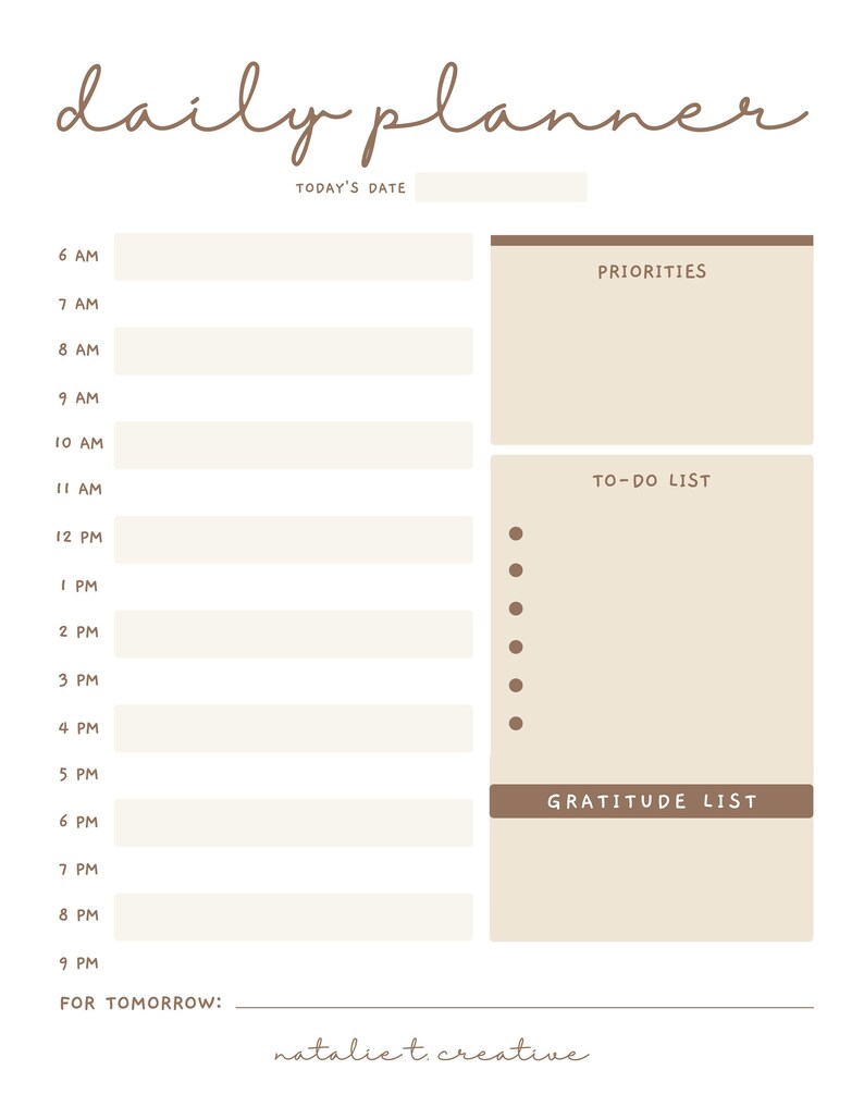 Printable Neutral Daily Planner Page Hourly Planner - Etsy