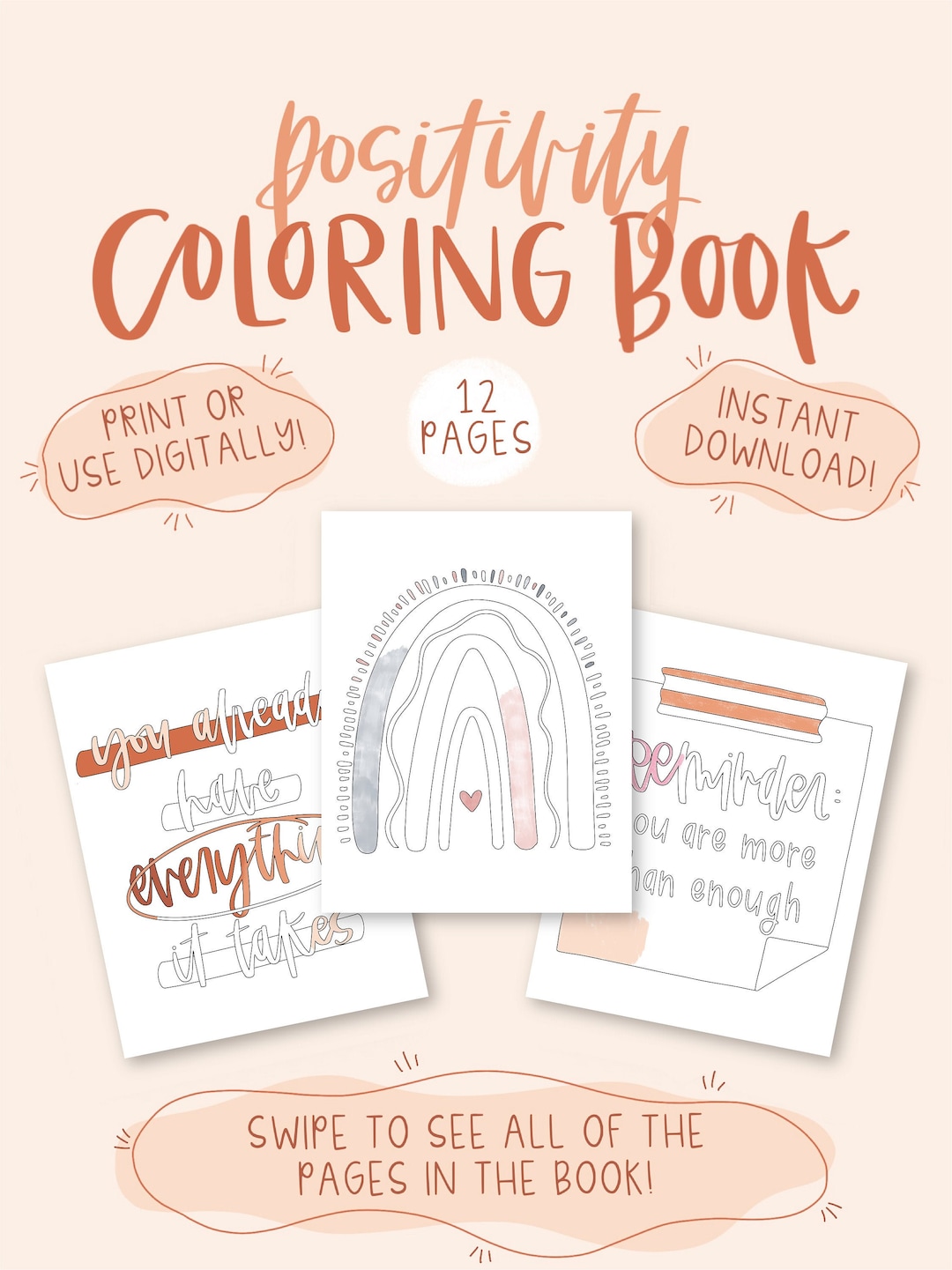 Digital Coloring Book | Positivity Coloring Pages | Adult Coloring Book ...