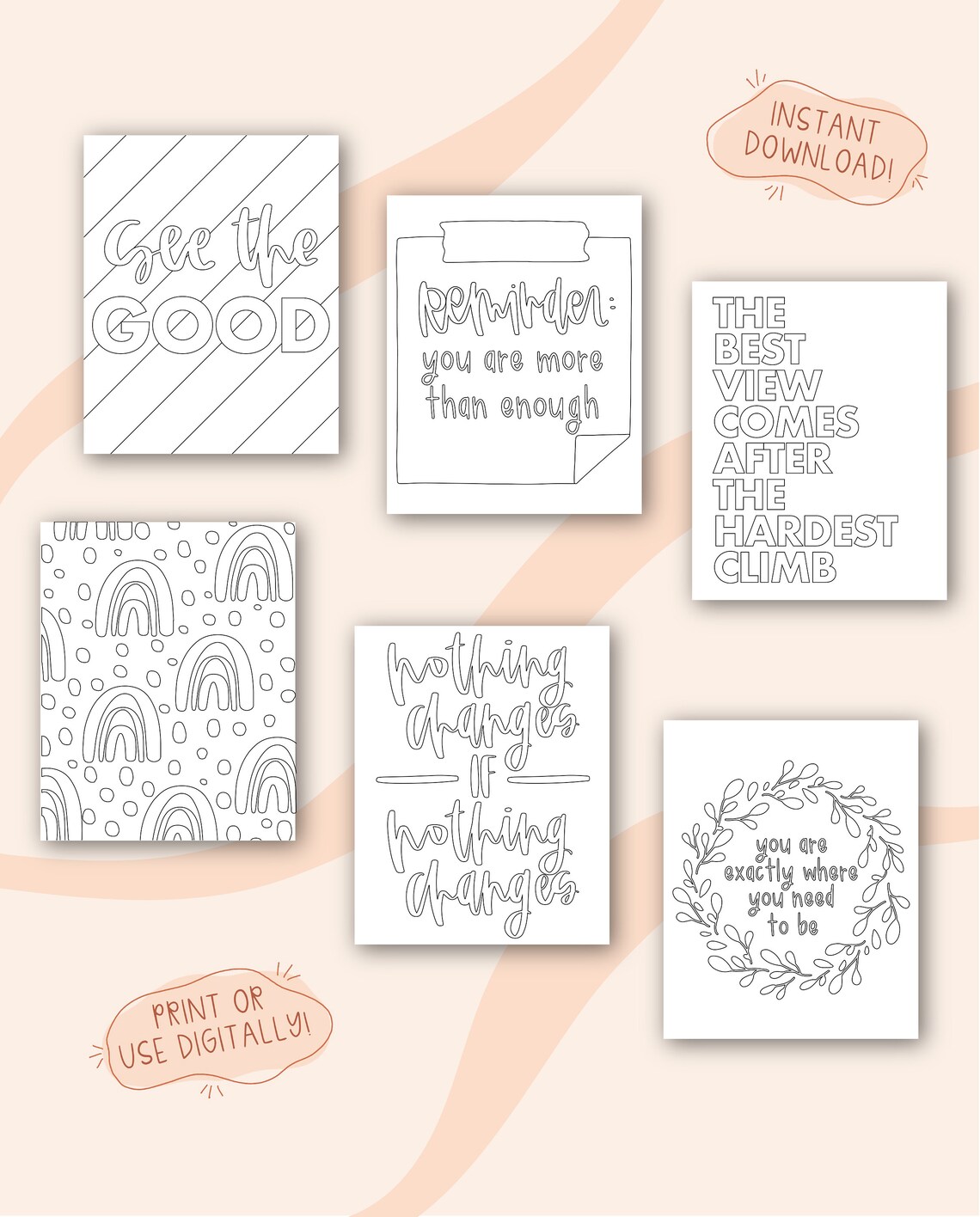 Digital Coloring Book Positivity Coloring Pages Adult - Etsy