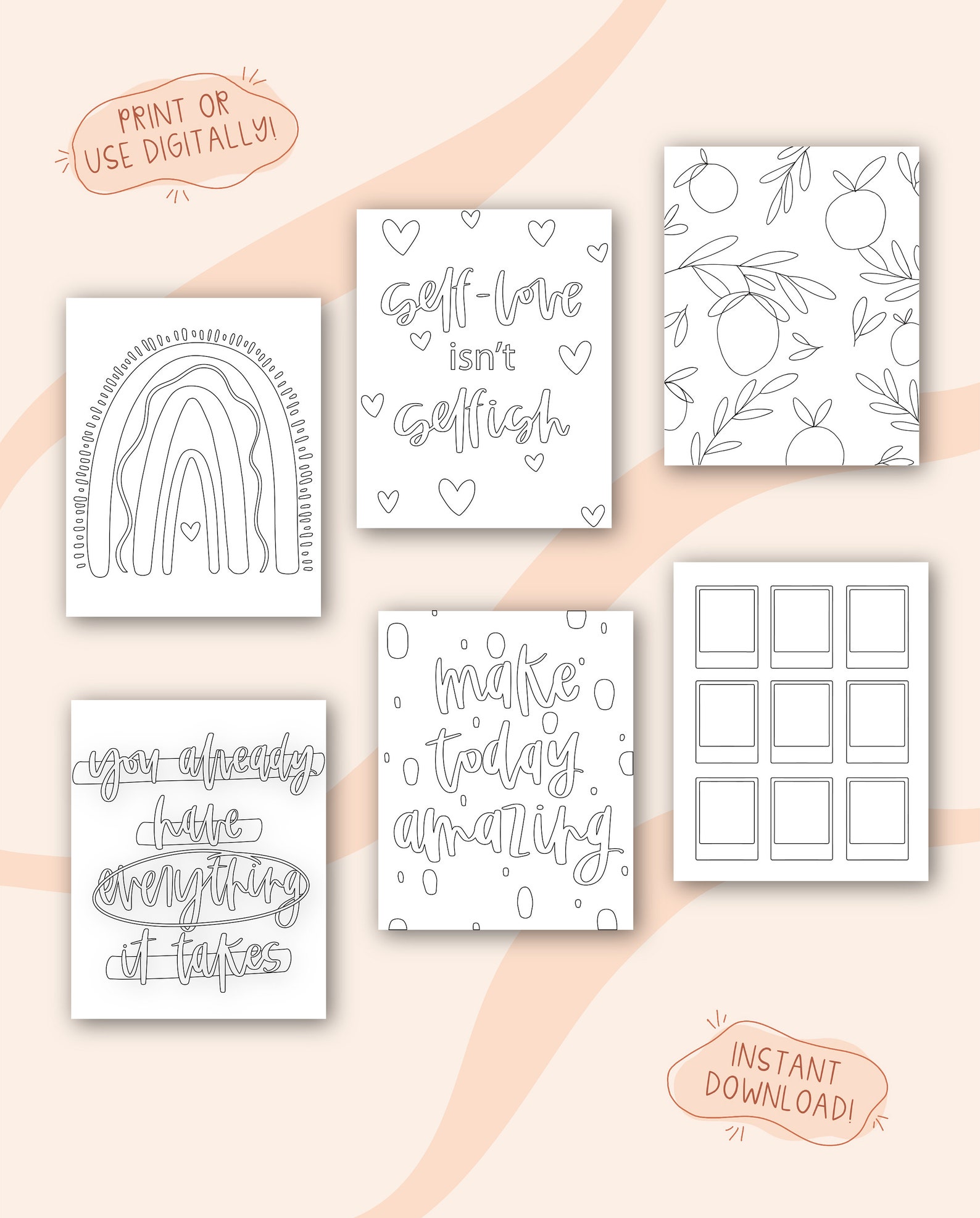 Digital Coloring Book Positivity Coloring Pages Adult - Etsy