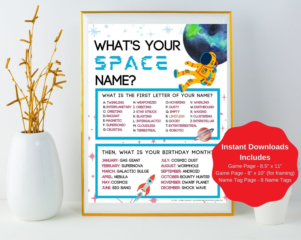 Space Name Game: Galaxy Birthday Party Printable (digital Download) - Etsy