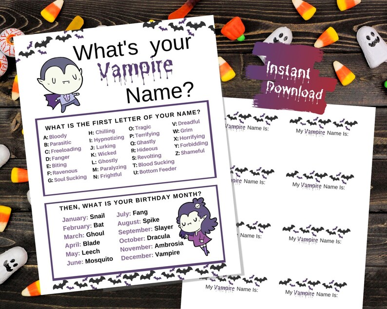 Vampire Name Game, Halloween Game Printable, Vampire Halloween, Kids ...