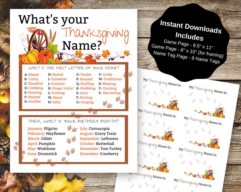 Thanksgiving Party Game | Thanksgiving Name Game | Turkey Day Party ...