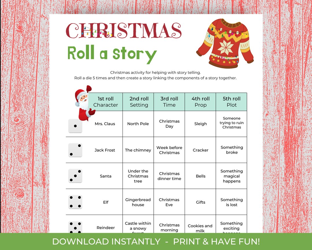 Ugly Sweater Roll a Story, Printable Christmas Games for Adults ...