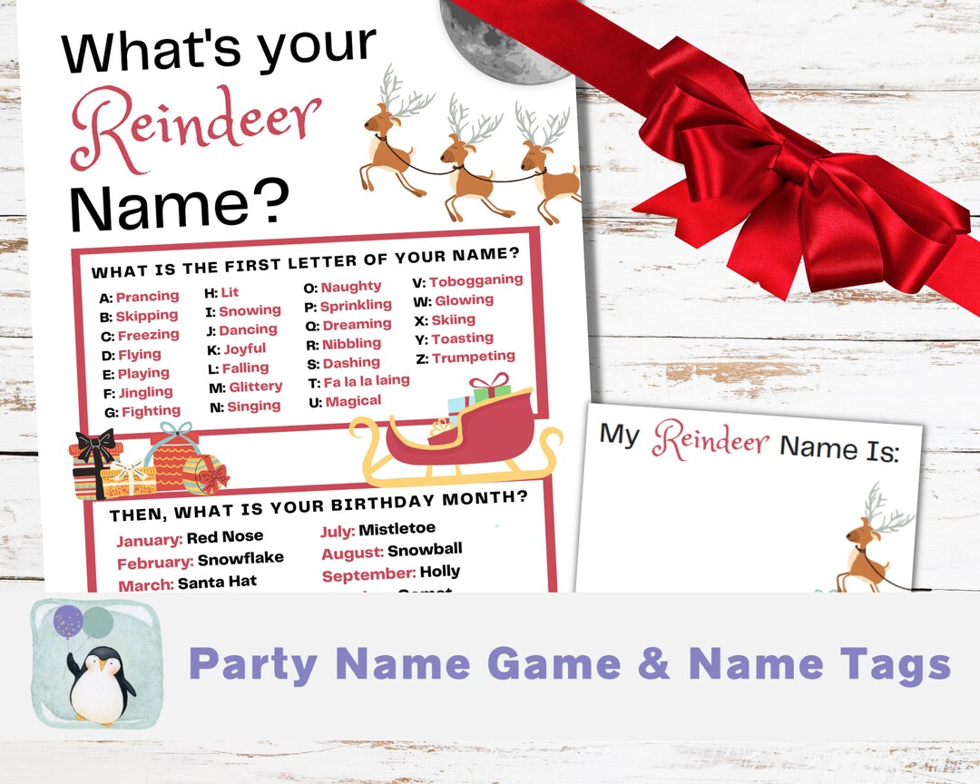 Reindeer Name Game: Christmas Party Printable (digital Download) - Etsy