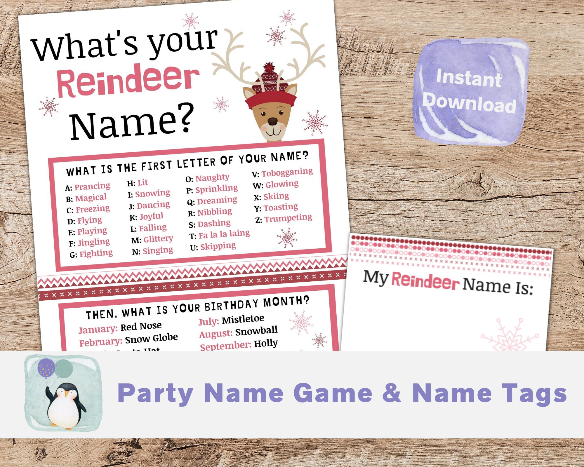 Reindeer Party Game A Fun Kid Friendly Snowflake Christmas or - Etsy