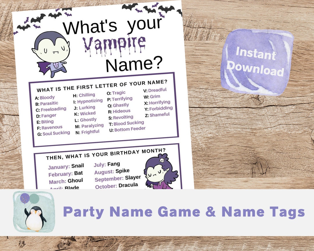 Vampire Name Game, Halloween Game Printable, Vampire Halloween, Kids ...