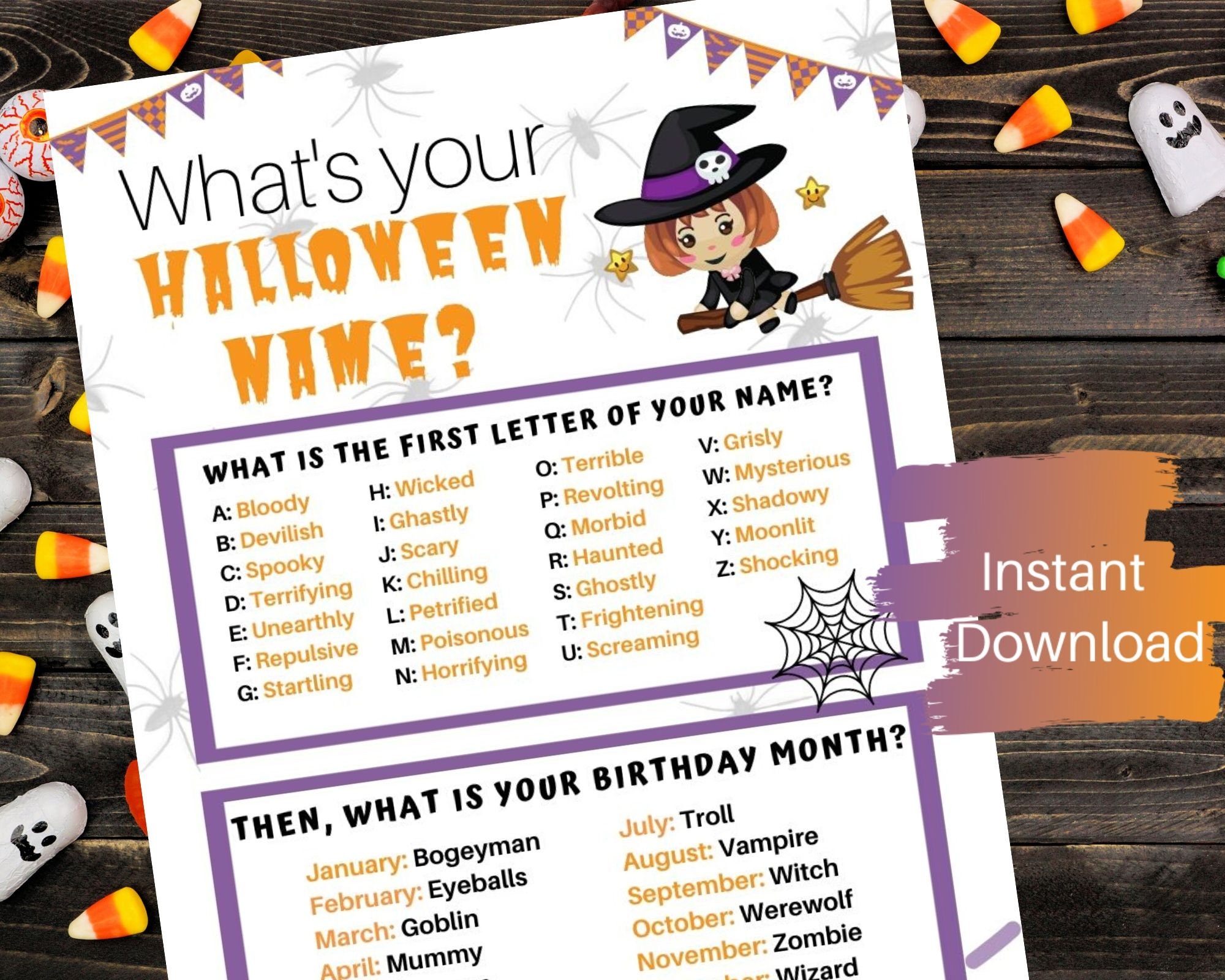 What's Your Halloween Name Halloween Game Printable | Etsy