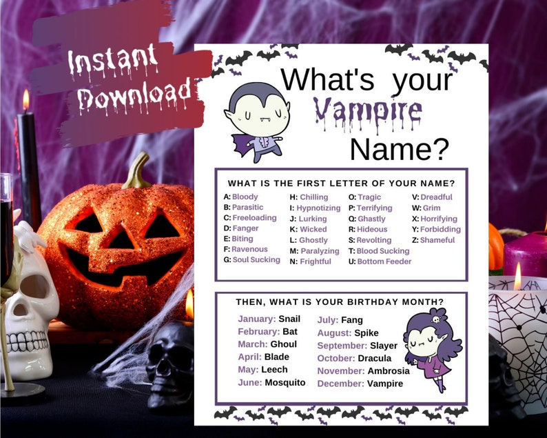 Vampire Name Game, Halloween Game Printable, Vampire Halloween, Kids ...
