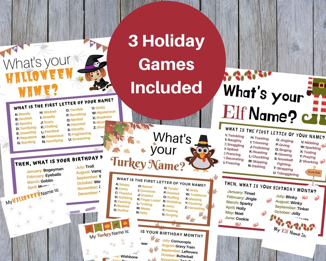 Holiday Party Games | What's Your Name Game Holiday Bundle | Holiday ...