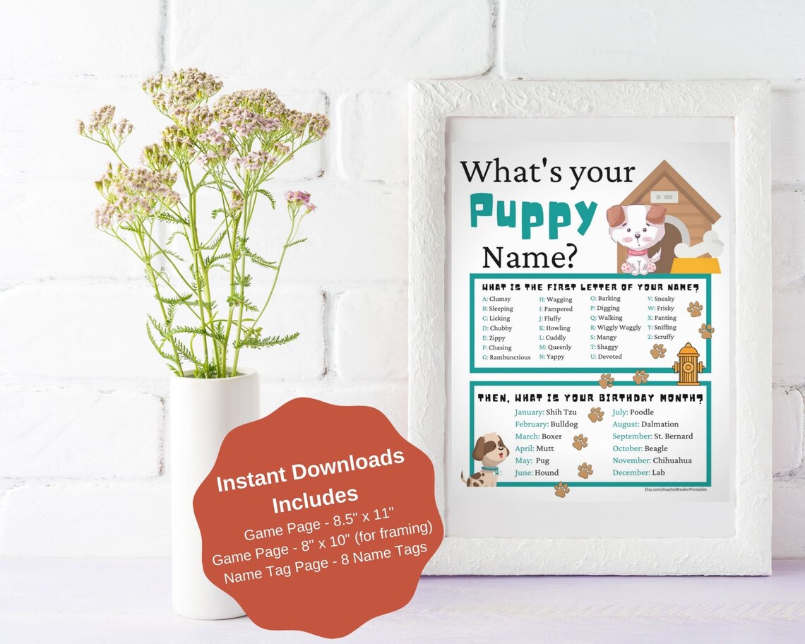 Puppy Name Game for Your Dog Birthday Party Puppy Birthday Party Puppy ...