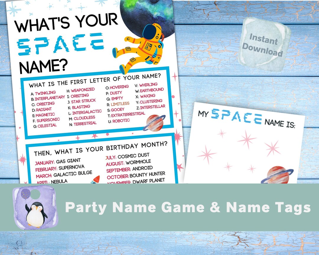 Space Name Game: Galaxy Birthday Party Printable (digital Download) - Etsy