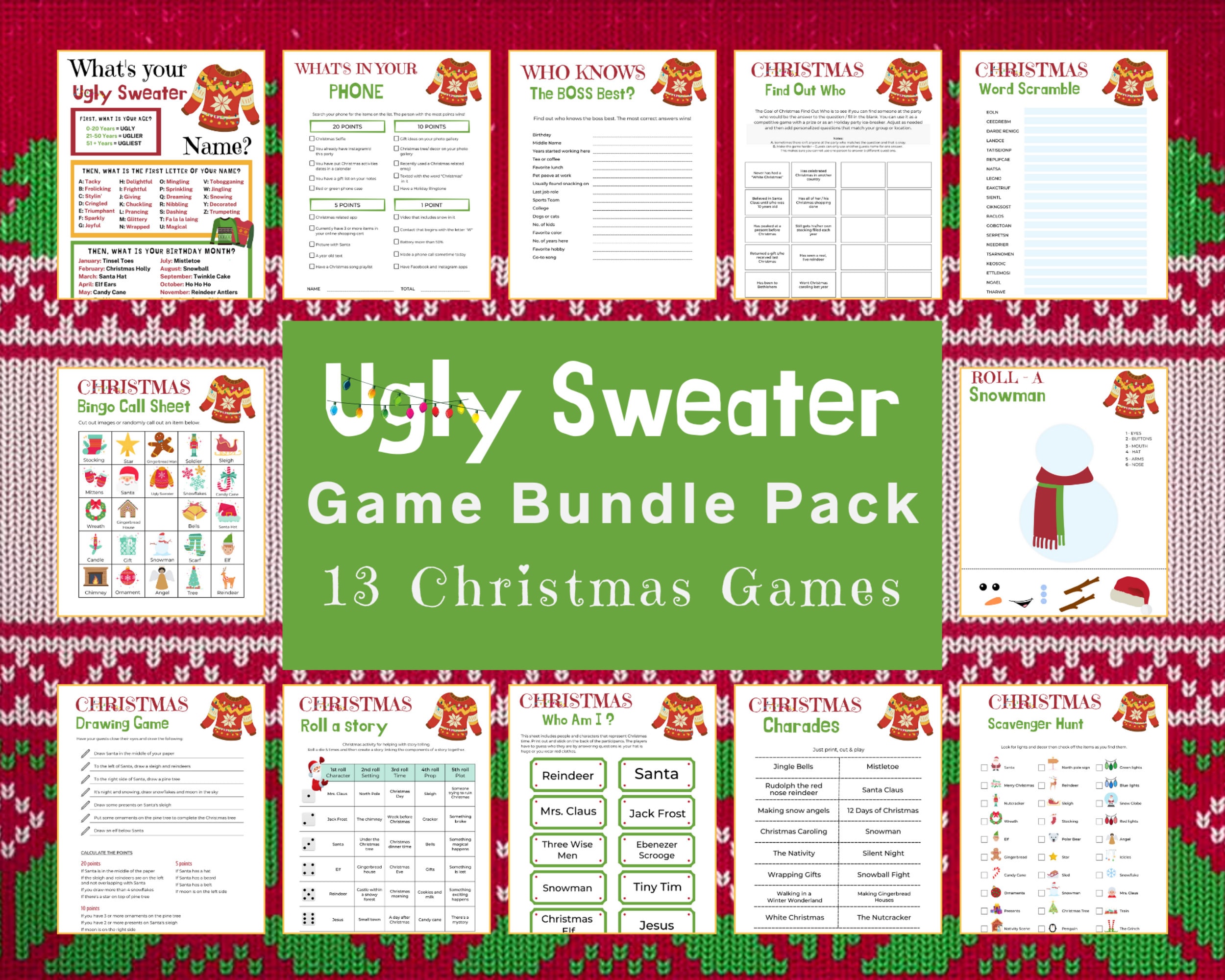 Ugly Sweater Scavenger Hunt Printable Christmas Games - Etsy