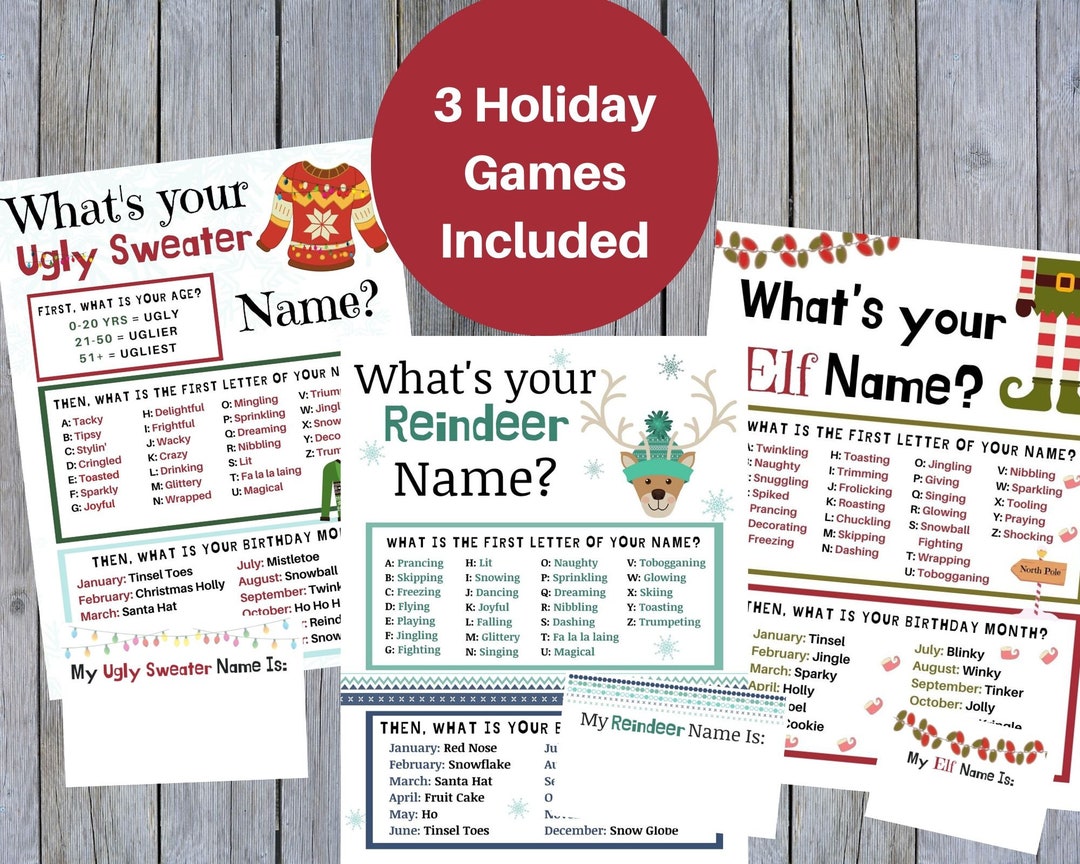 Christmas Game Bundle of 3 Whats Your Name Games to Play at Your Next ...