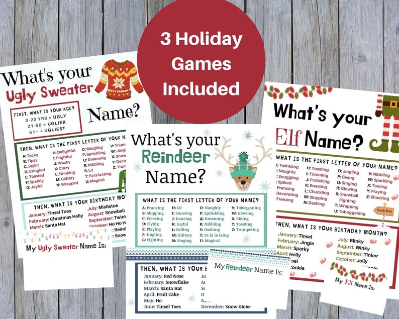 Christmas Game Bundle of 3 Whats Your Name Games to Play at Your Next ...