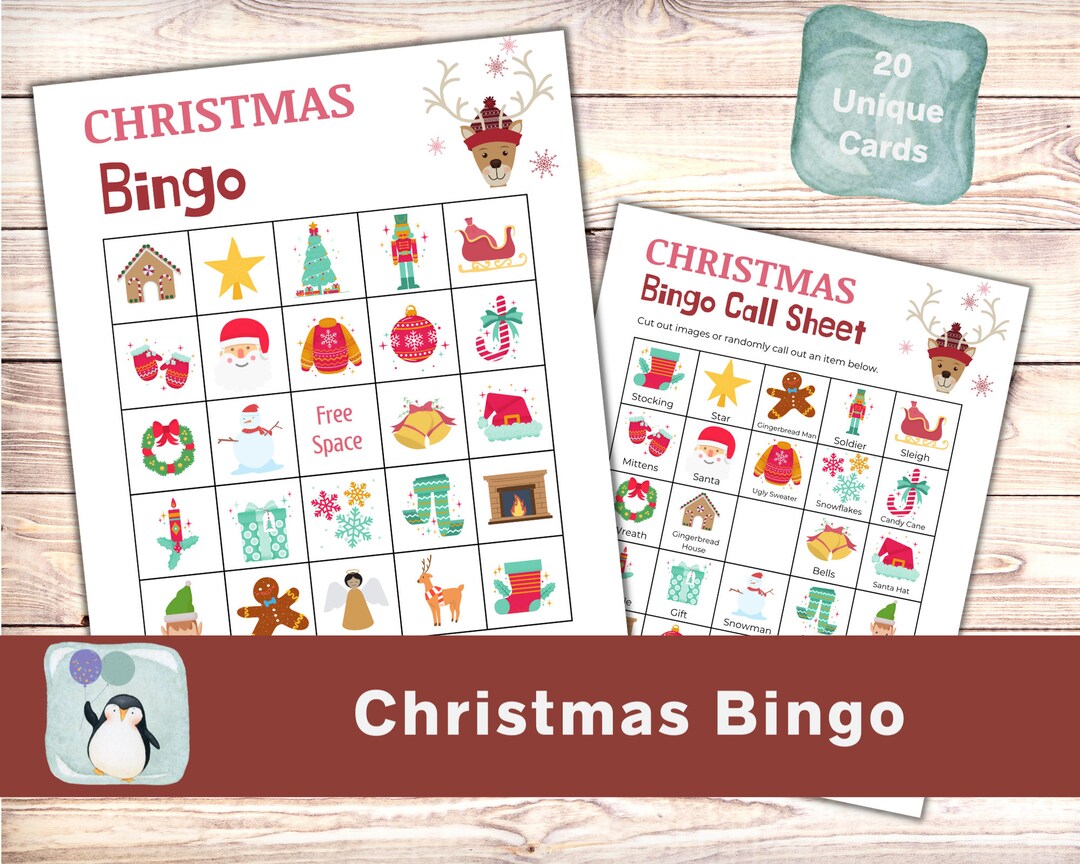 Reindeer Christmas Bingo Printable | 20 Unique Cards | Christmas Games ...