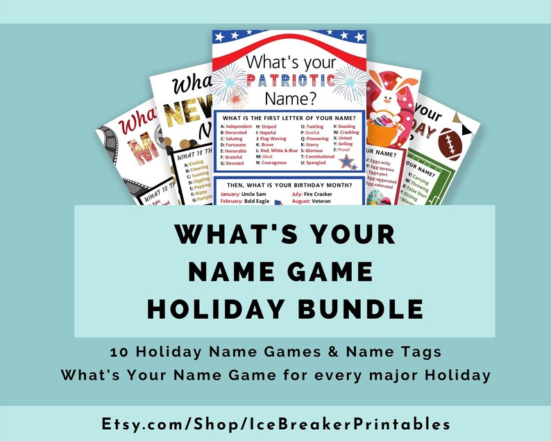 Name Game Party Game Bundle | Holiday Party Game Bundle | Holiday ...