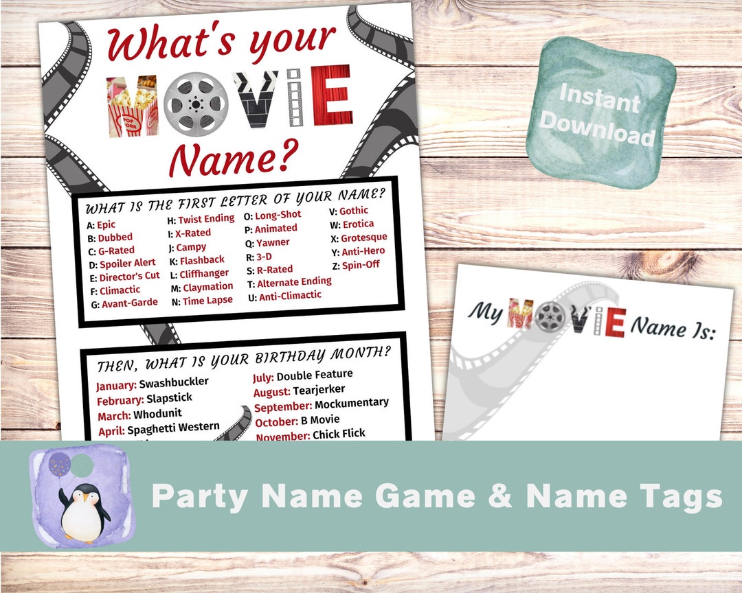 Movie Night Name Game: Printable Party Activity (instant Download) - Etsy
