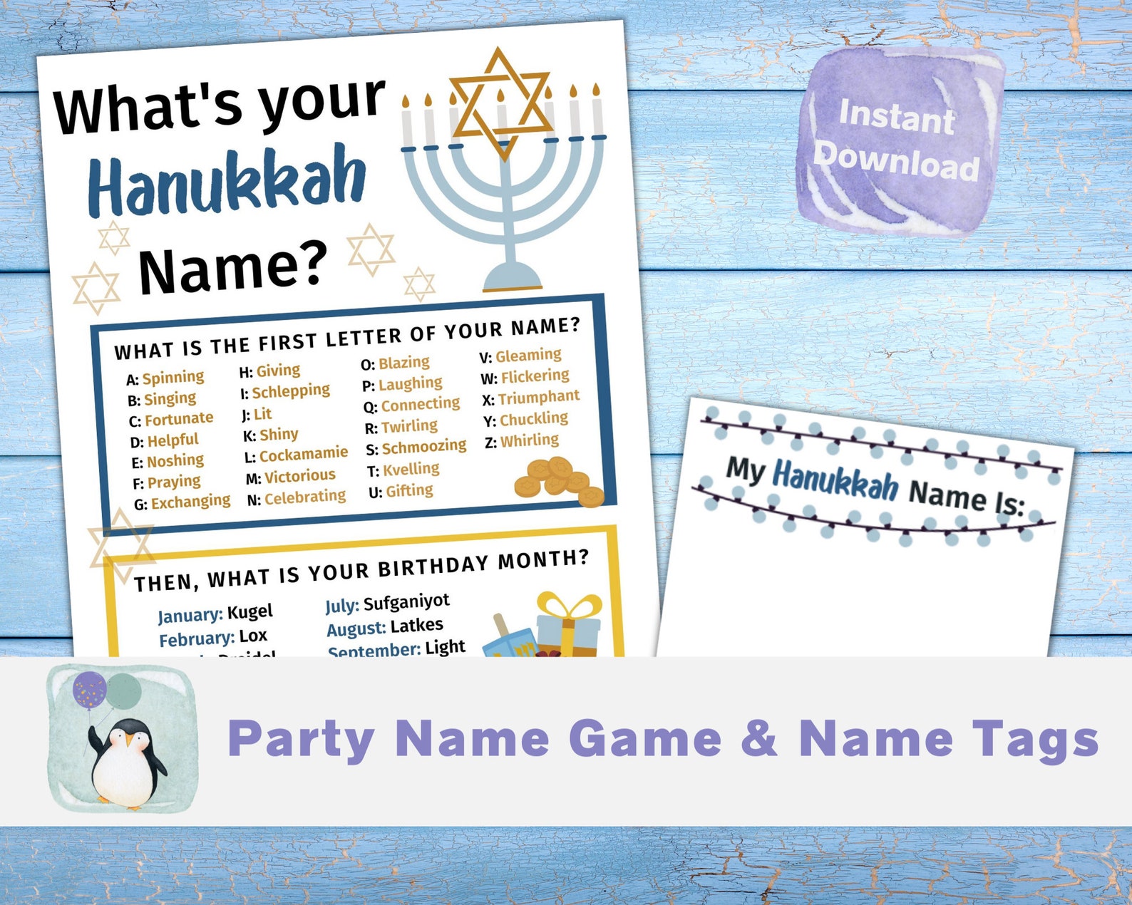 Hanukkah Party Game for Your Holiday Celebration of Lights Party. Fun ...