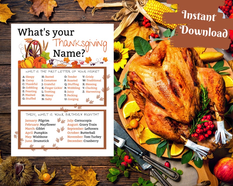 Thanksgiving Party Game | Thanksgiving Name Game | Turkey Day Party ...