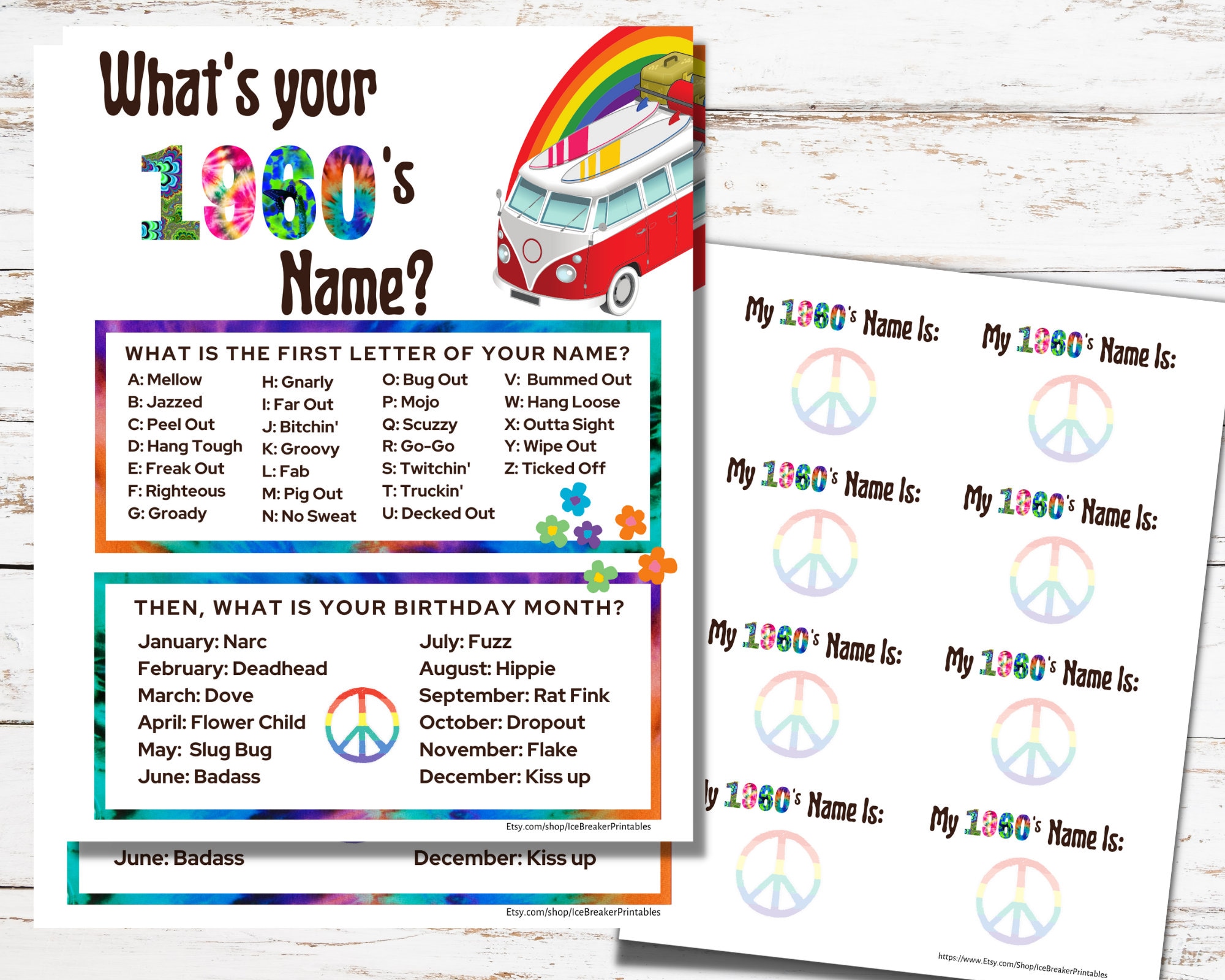 60s Party Name Game: Groovy Hippie Birthday (digital Download) - Etsy